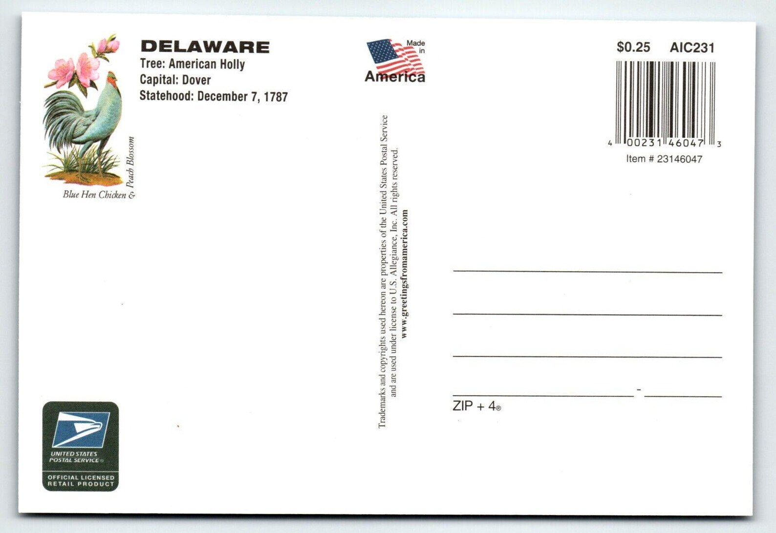 Greetings From Delaware Large Letter Chrome Postcard Unused USPS 2001 ...