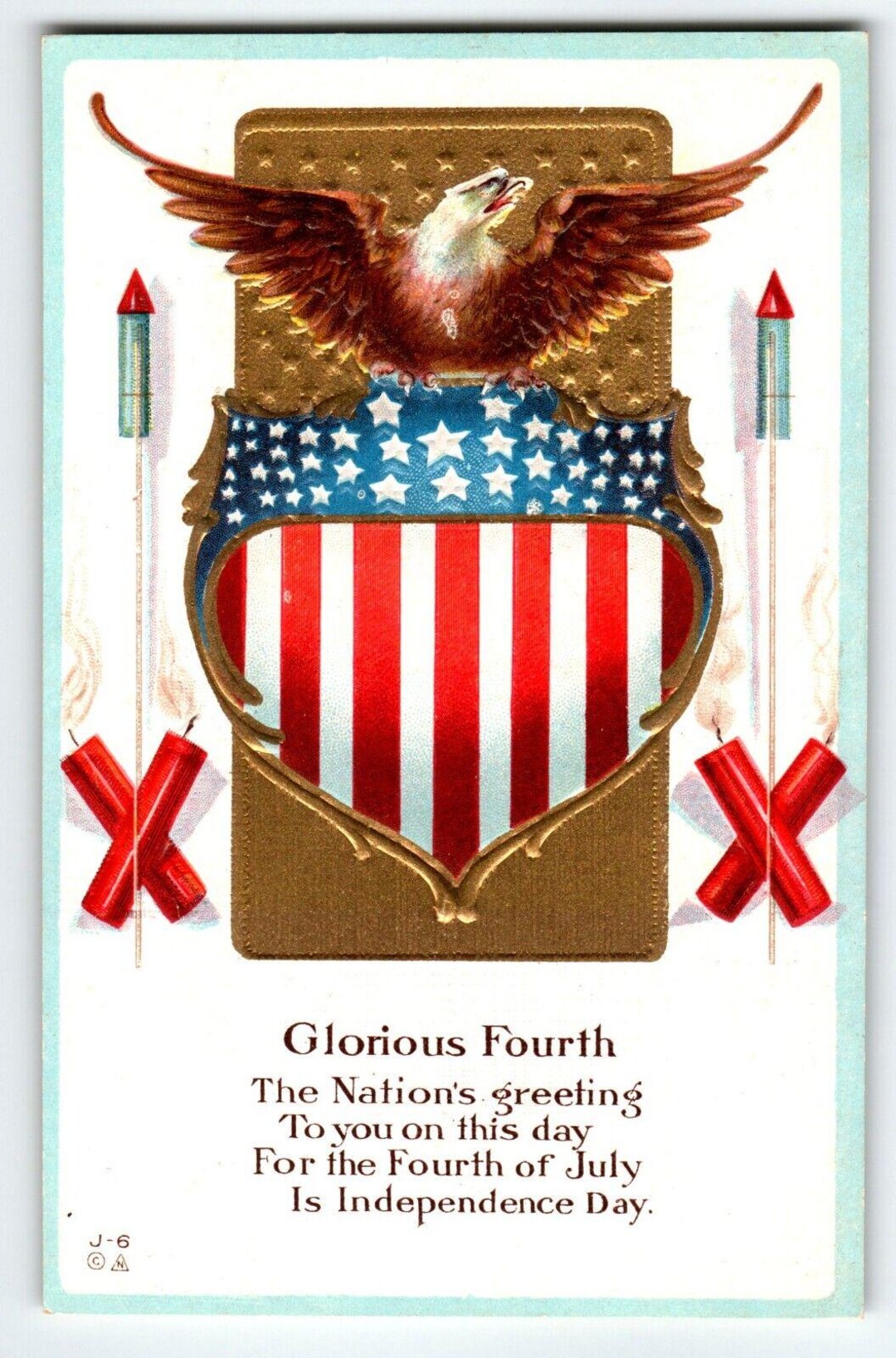 4th of July Postcard Dynamite Fireworks Eagle Glorious Fourth Eagle J6 ...