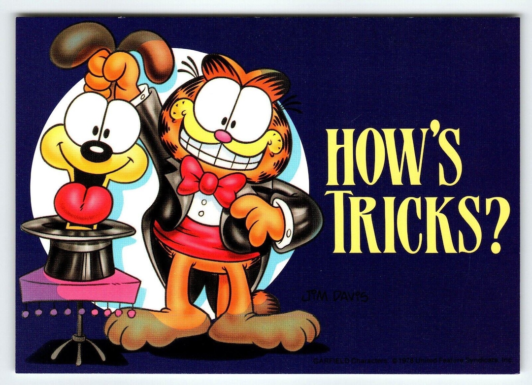 Garfield Cat Postcard Magic Tricks Magician Jim Davis Comic Orange ...