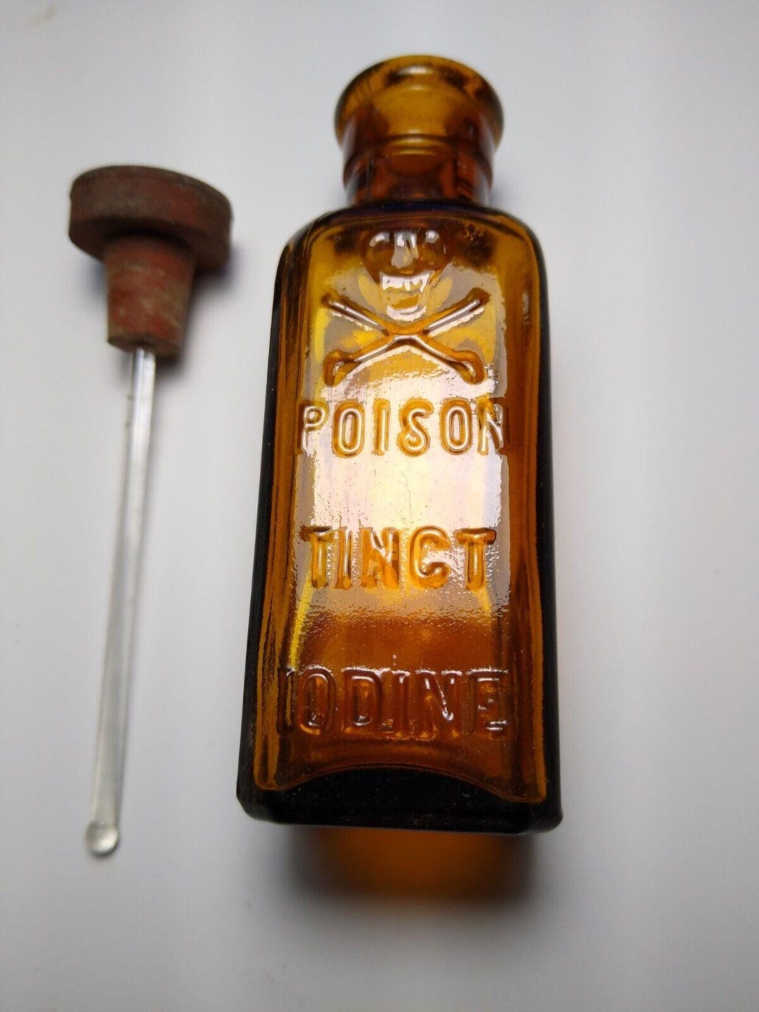 Antique Poison Bottle Amber Glass Dauber Skull and Bones TINCT Iodine ...