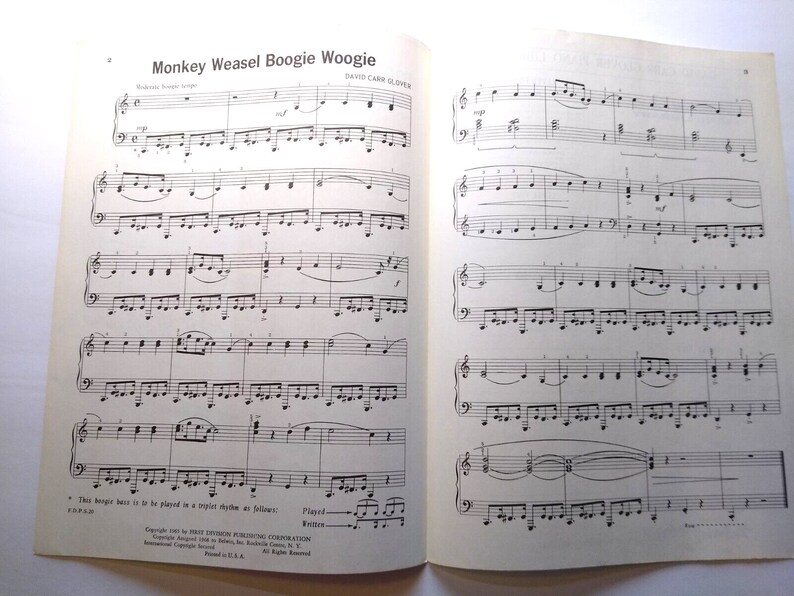 Monkey Weasel Boogie Woogie Sheet Music David Carr Glover 1968 - Etsy