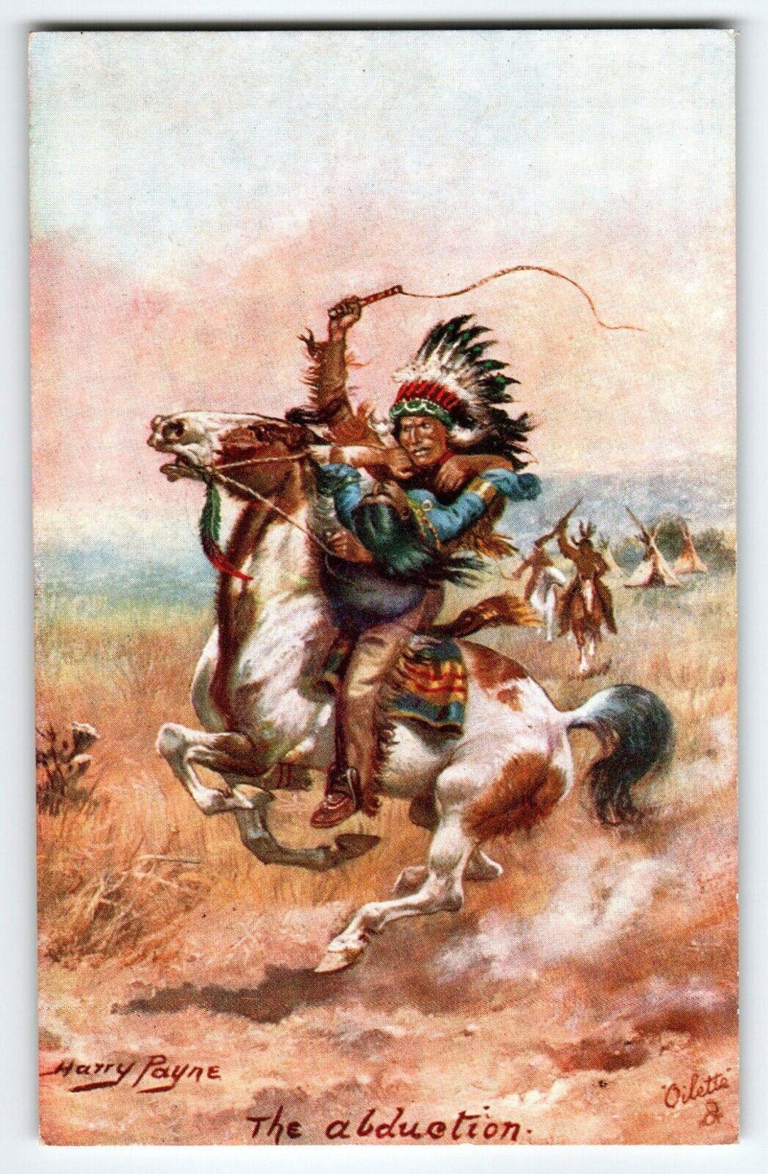 The Wild West the Abduction Horses Postcard Raphael Tuck Harry Payne ...