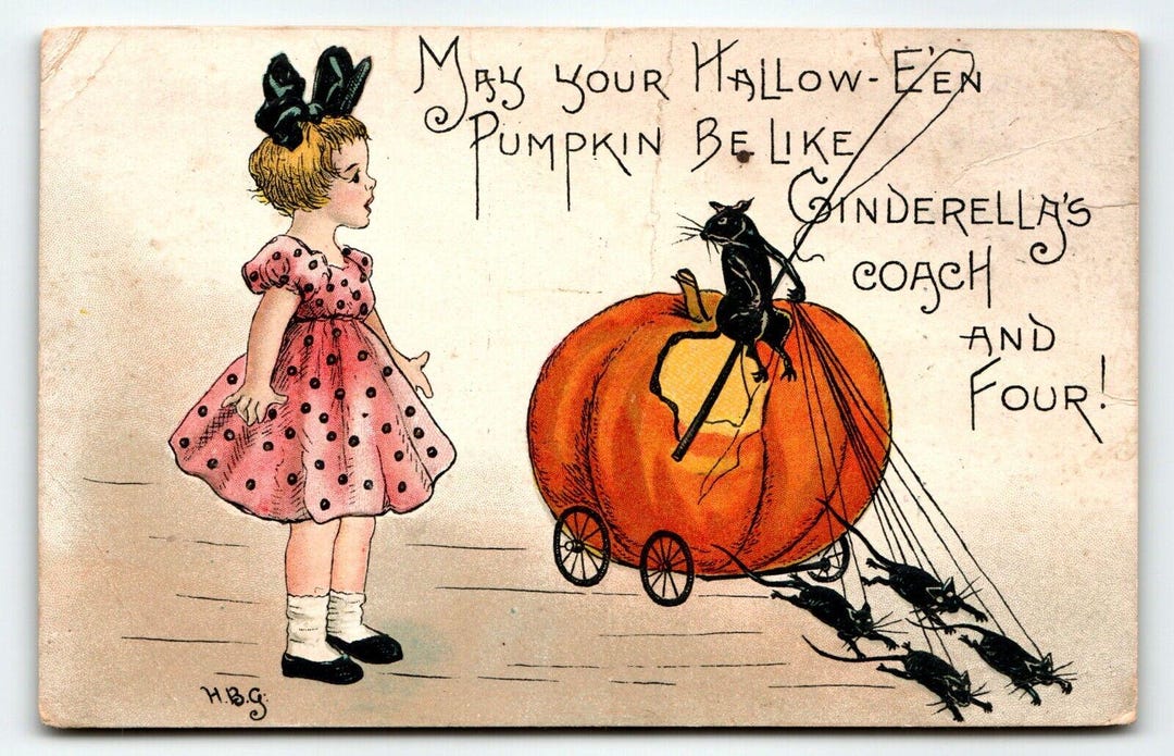 Halloween Postcard Rat Four Black Cats Chariot Cart HBG Fantasy HB ...