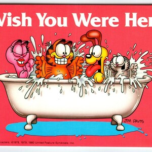 Garfield Cat Postcard Wish You Were Here Bath Time Jim Davis 1978 Odie ...