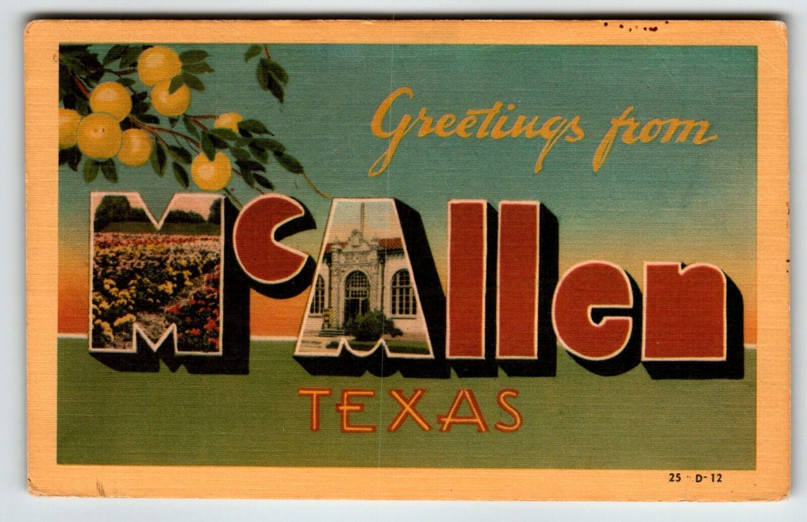 Greetings From Mcallen Texas Large Big Letter Linen Postcard - Etsy