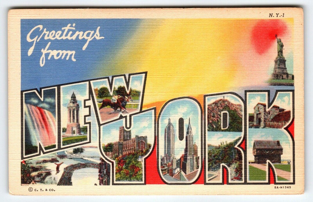 Greetings From New York Large Big Letter Linen Postcard NY Curt Teich ...