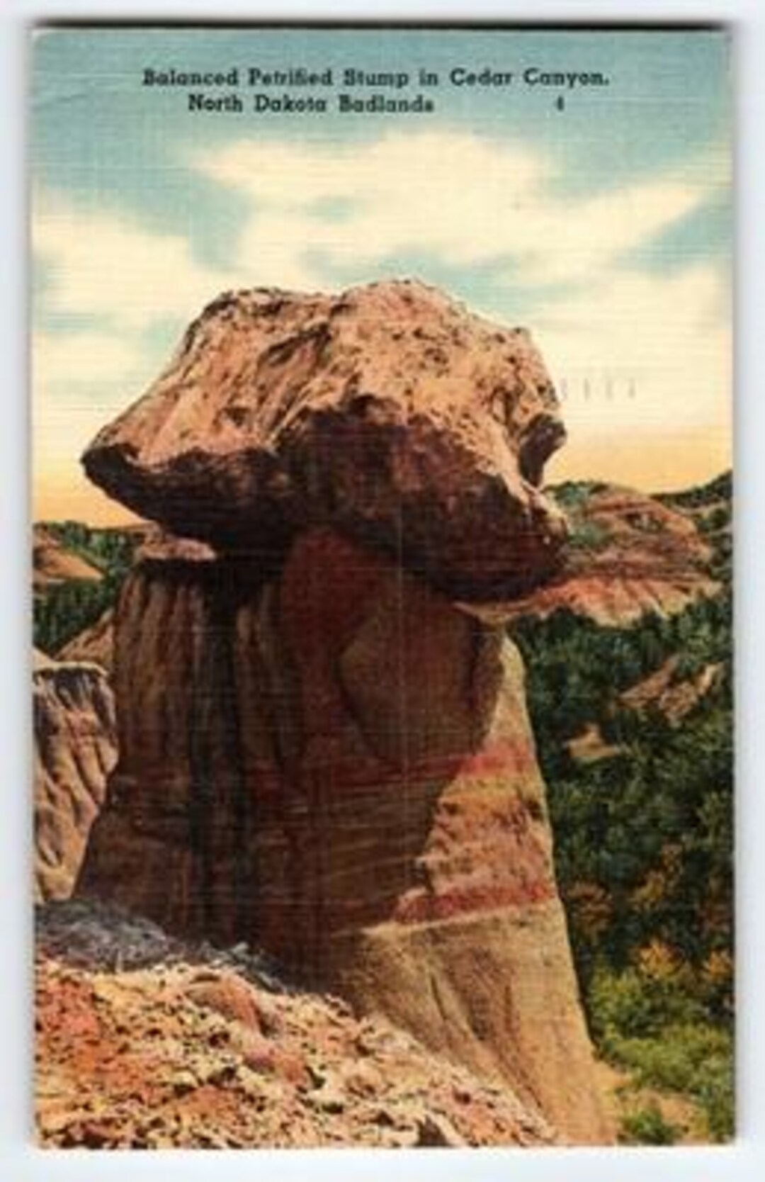 Balanced Petrified Stump Postcard Cedar Canyon North Dakota Badlands - Etsy