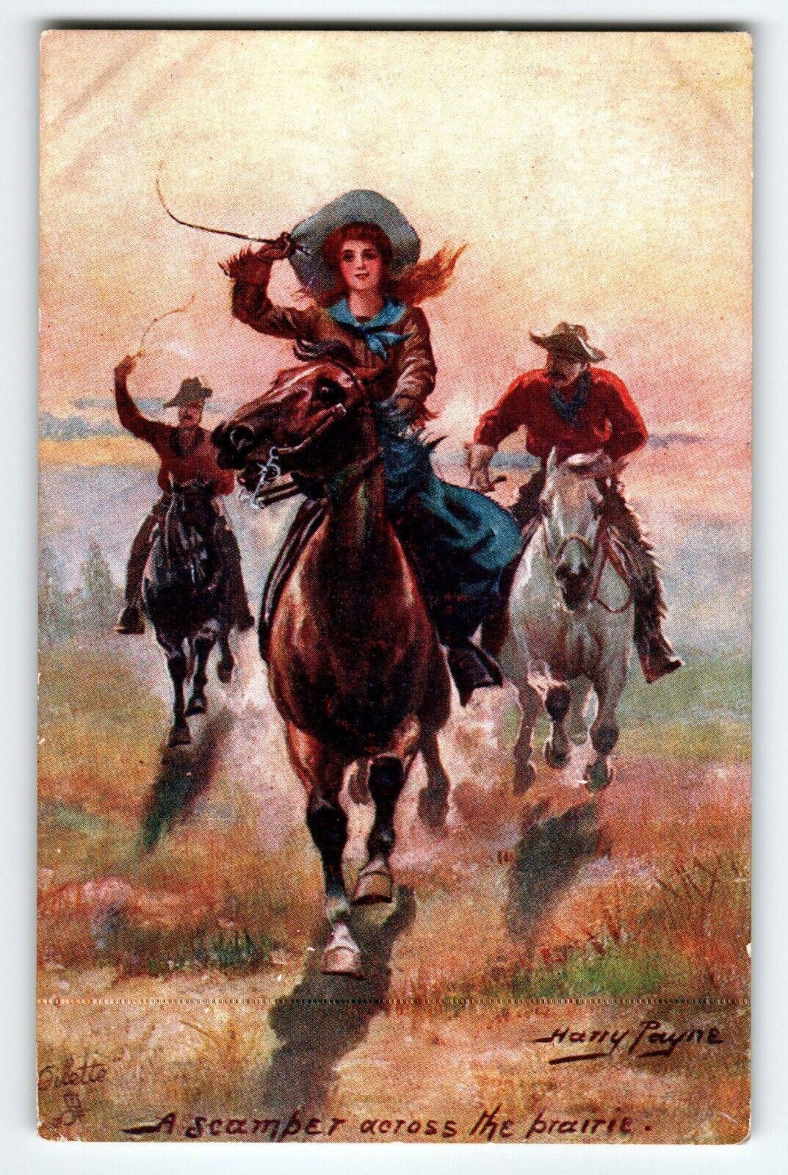The Wild West Female Cowgirl Horses Postcard Raphael Tuck Harry Payne ...