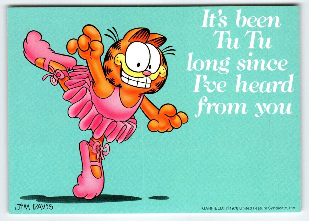 Garfield Cat Postcard Tabby Ballet Dance in A Tu Tu Jim Davis Comic ...
