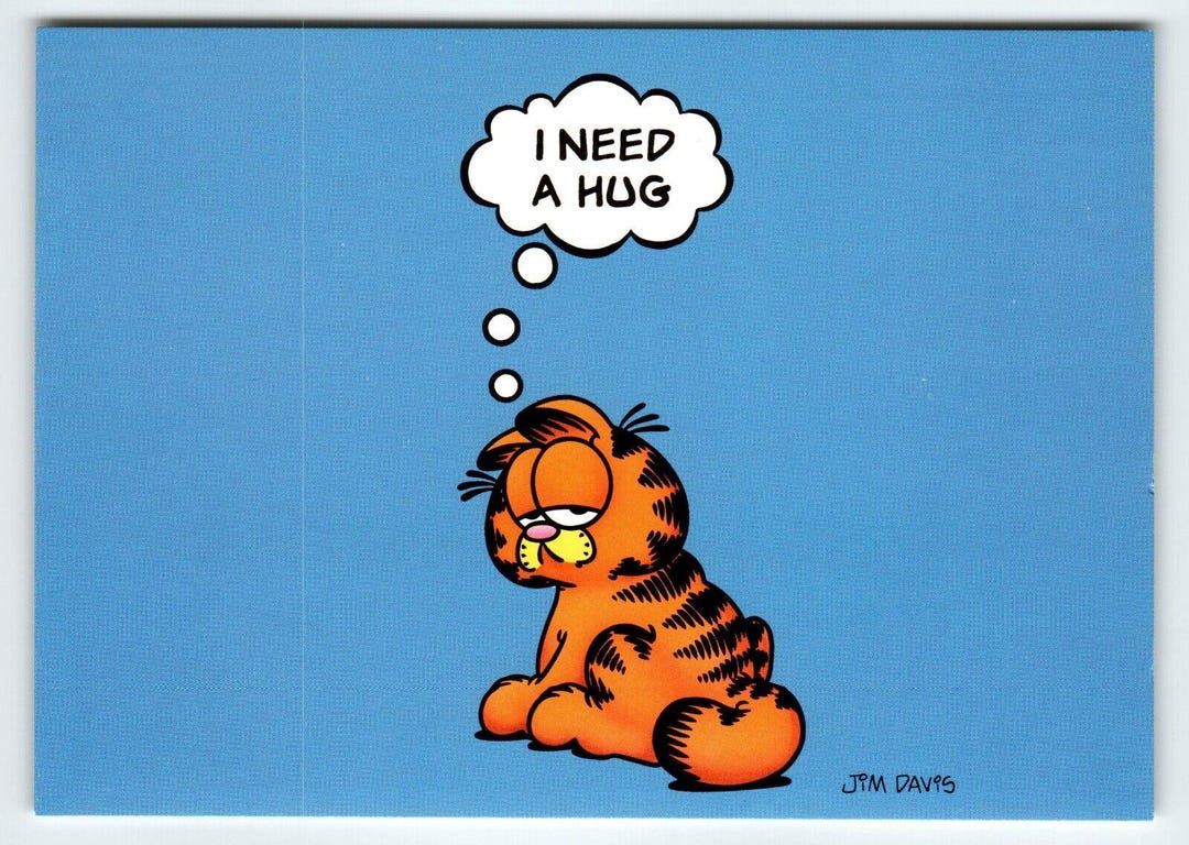 Garfield Cat Postcard I Need A Hug Jim Davis 1978 Sad Tabby Cartoon ...
