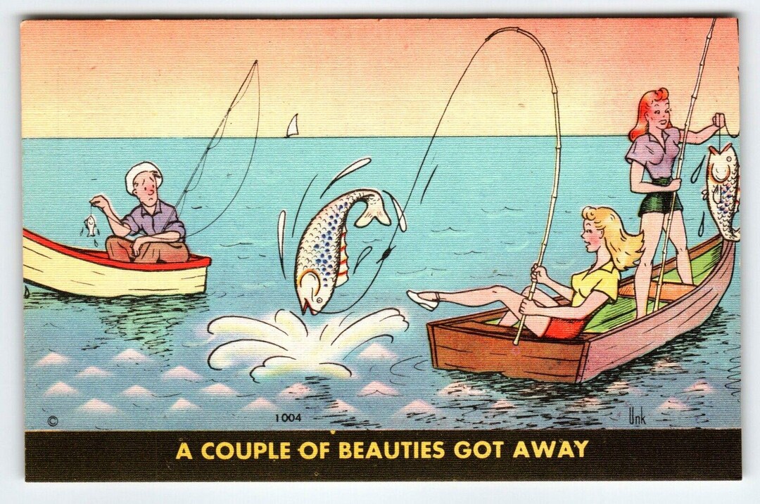 Sexy Women Fishing Boat A Couple of Beauties Got Away Linen Comical ...