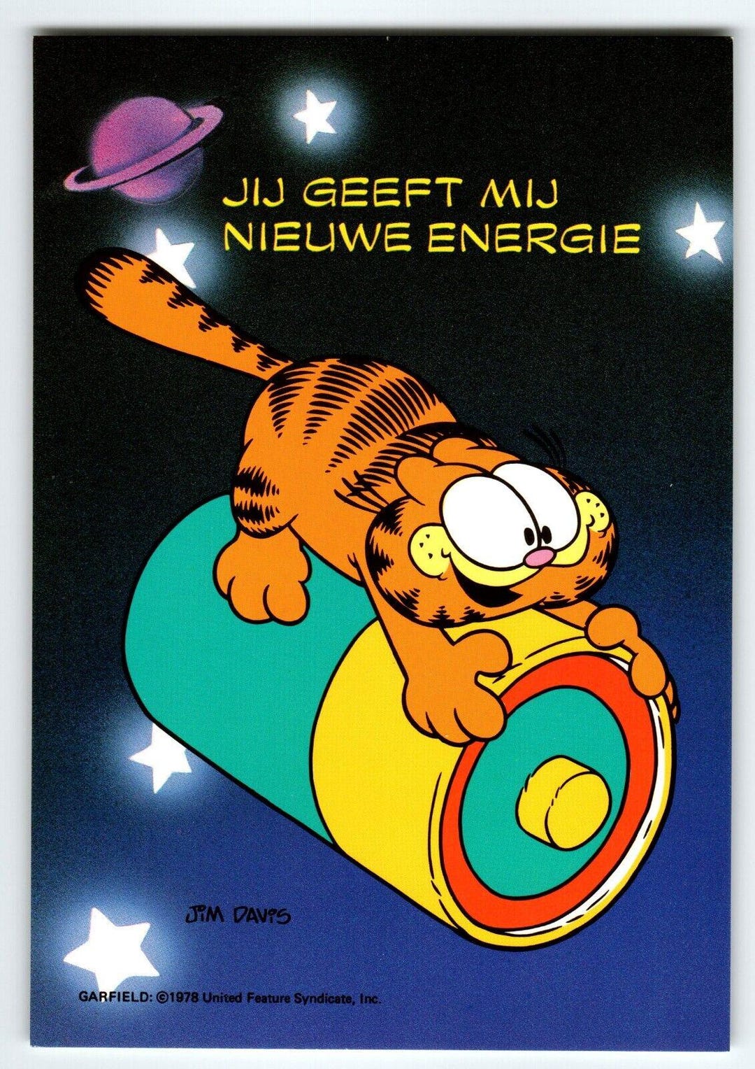 Garfield Dutch Postcard Tabby Cat Flying Through Space on Battery Jim ...