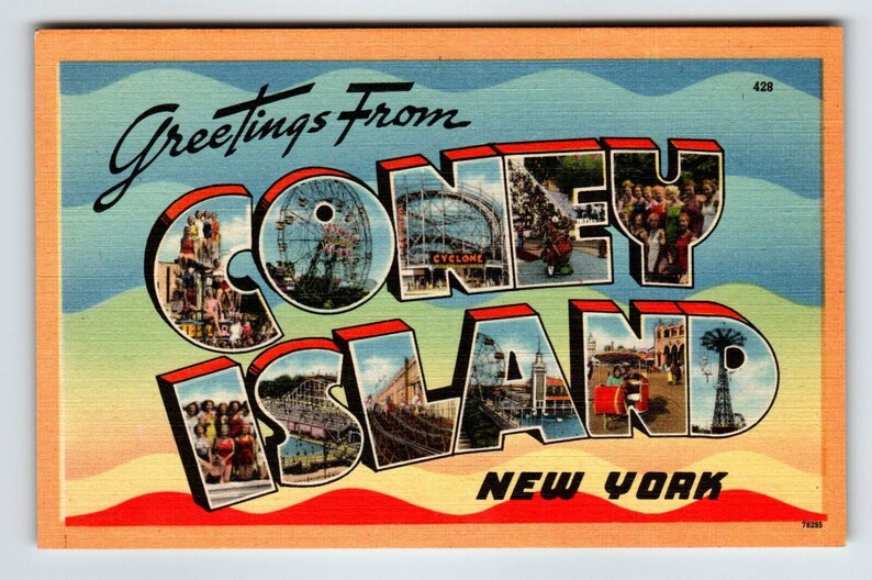 Greetings From Coney Island New York Large Letter Linen - Etsy