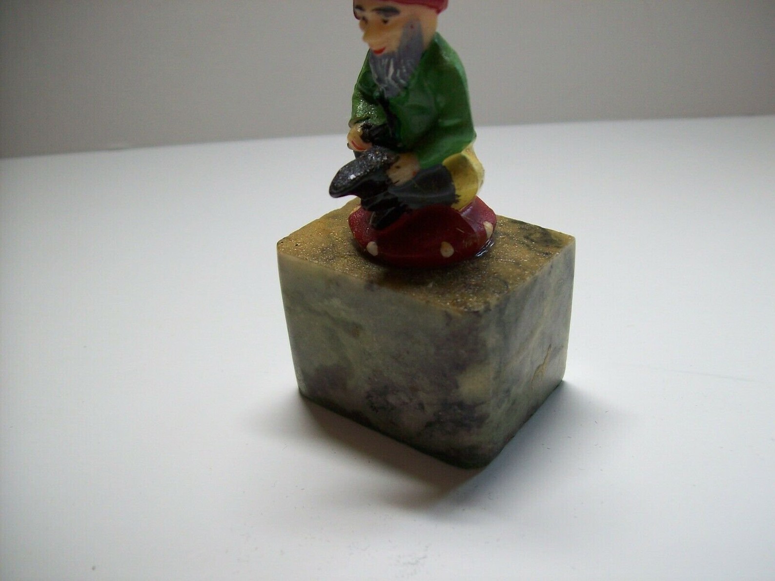 Gnome Seated on Mushroom Marble Base Elf Figure Vintage Unique Figurine ...