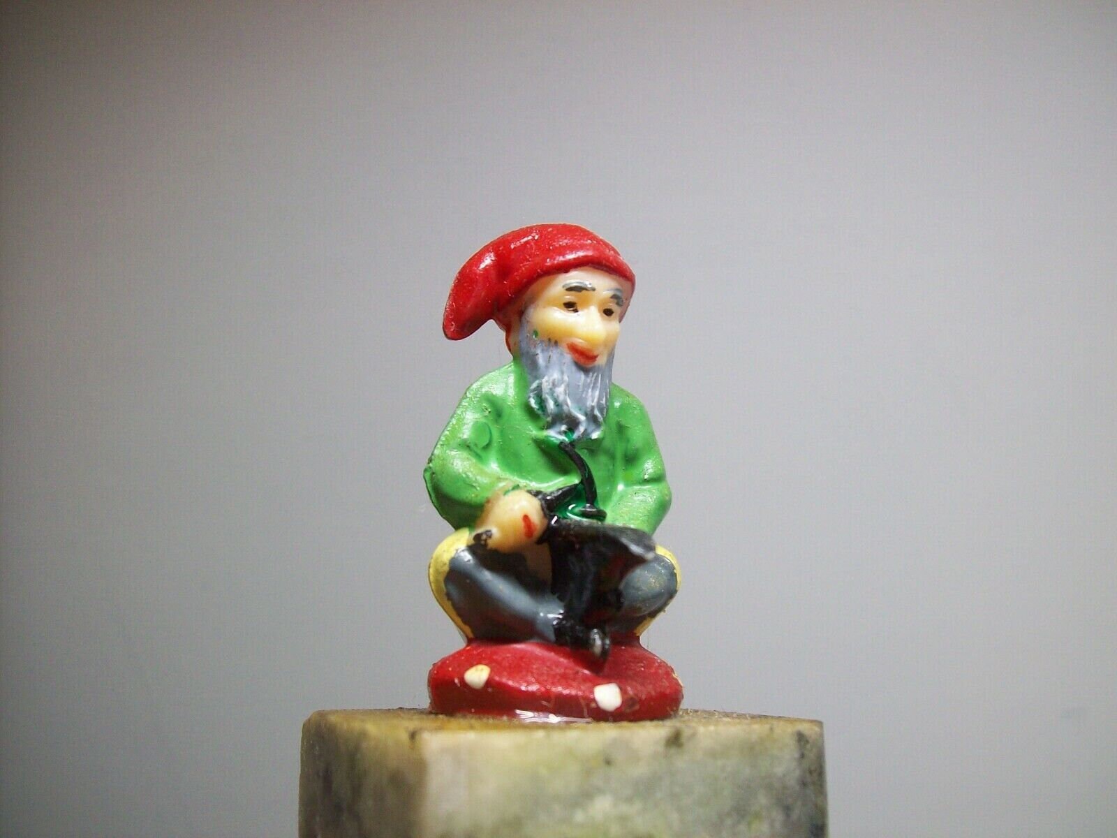 Gnome Seated on Mushroom Marble Base Elf Figure Vintage Unique Figurine ...