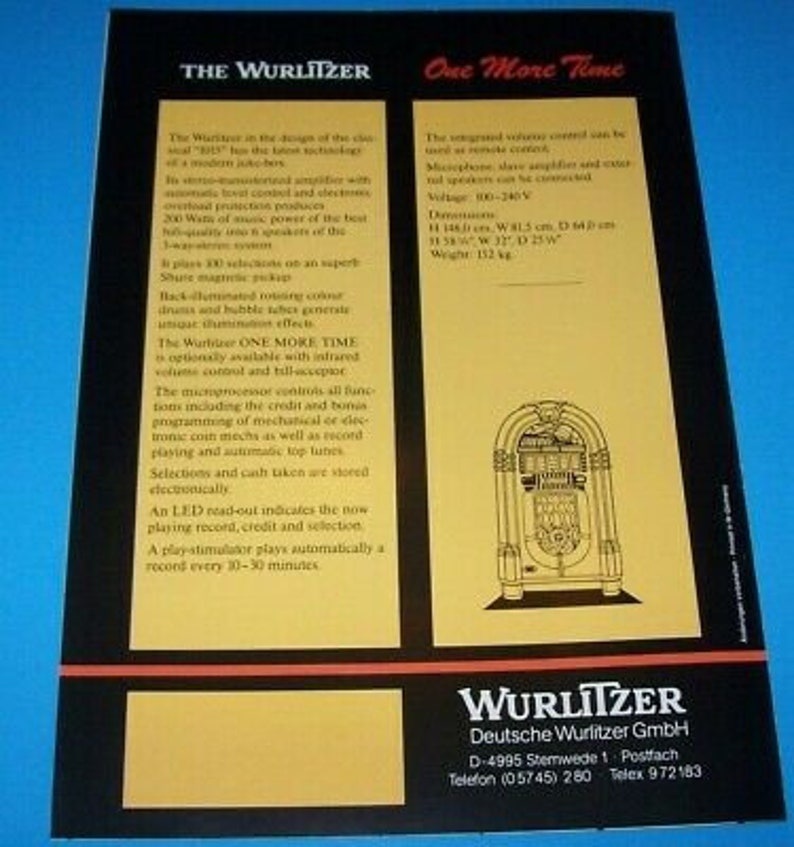 Wurlitzer Jukebox FLYER One More Time Original NOS Music - Etsy