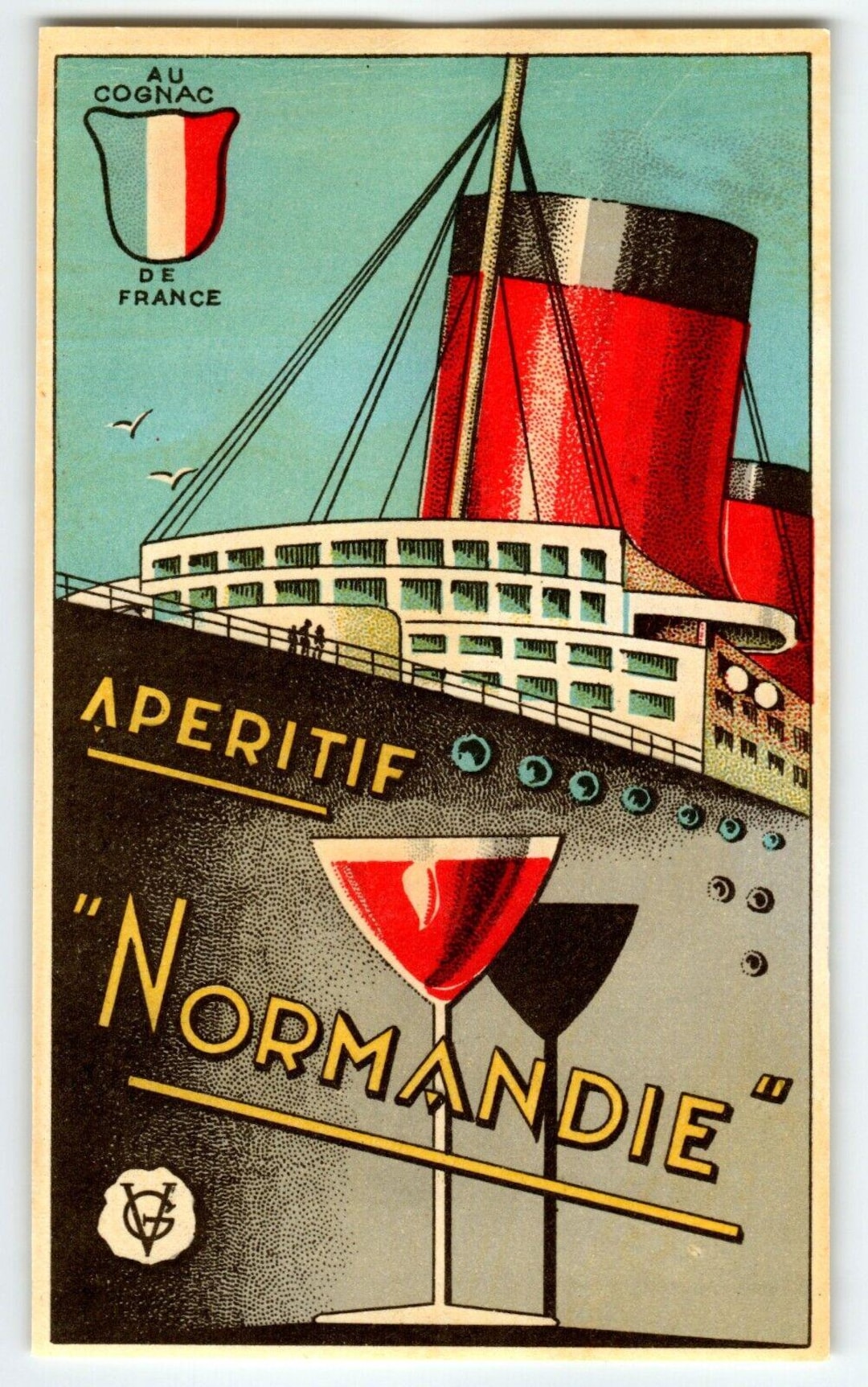 Aperitif Normandie Steamship Boat Liquor Paper Label 1930s French Boat ...