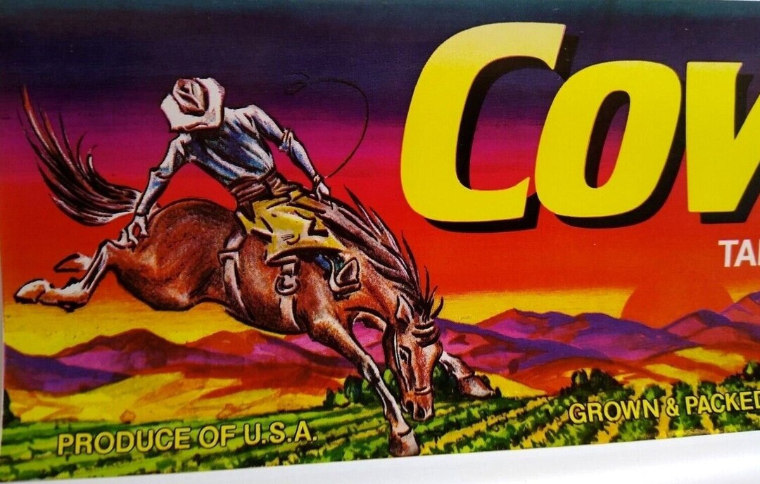 Cowboy Crate Label Western Bucking Bronco Horse Table Grapes - Etsy