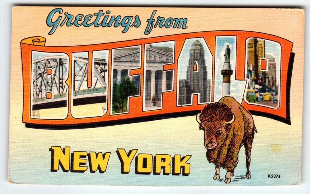 Greetings From Buffalo New York Large Big Letter Linen Postcard Unused ...