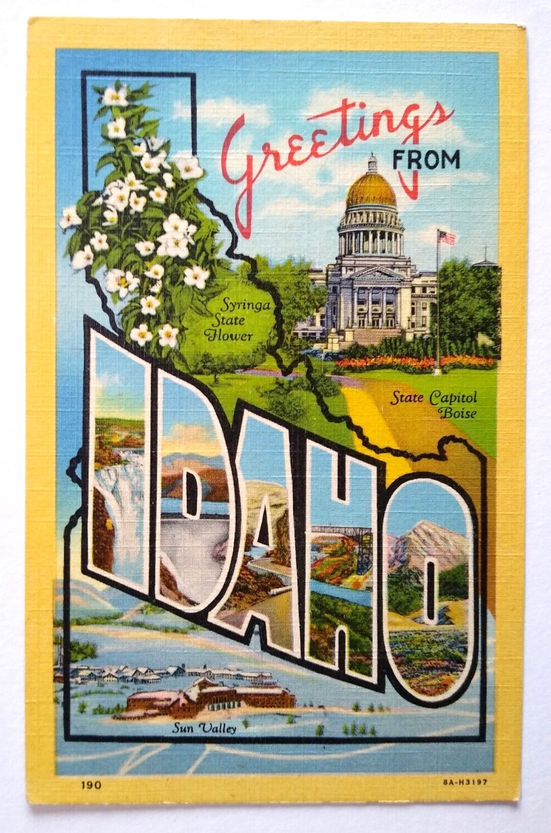 Greetings From Idaho Large Big Letter Postcard Linen Unused - Etsy