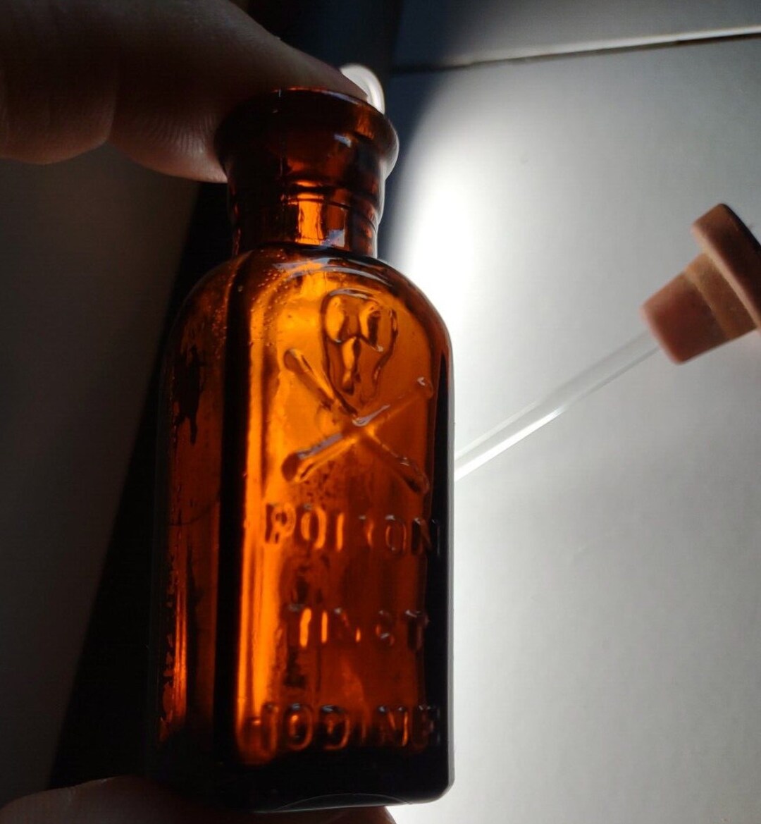 Antique Poison Medicine Brown Bottle Dauber Skull Crossbones TINCT ...