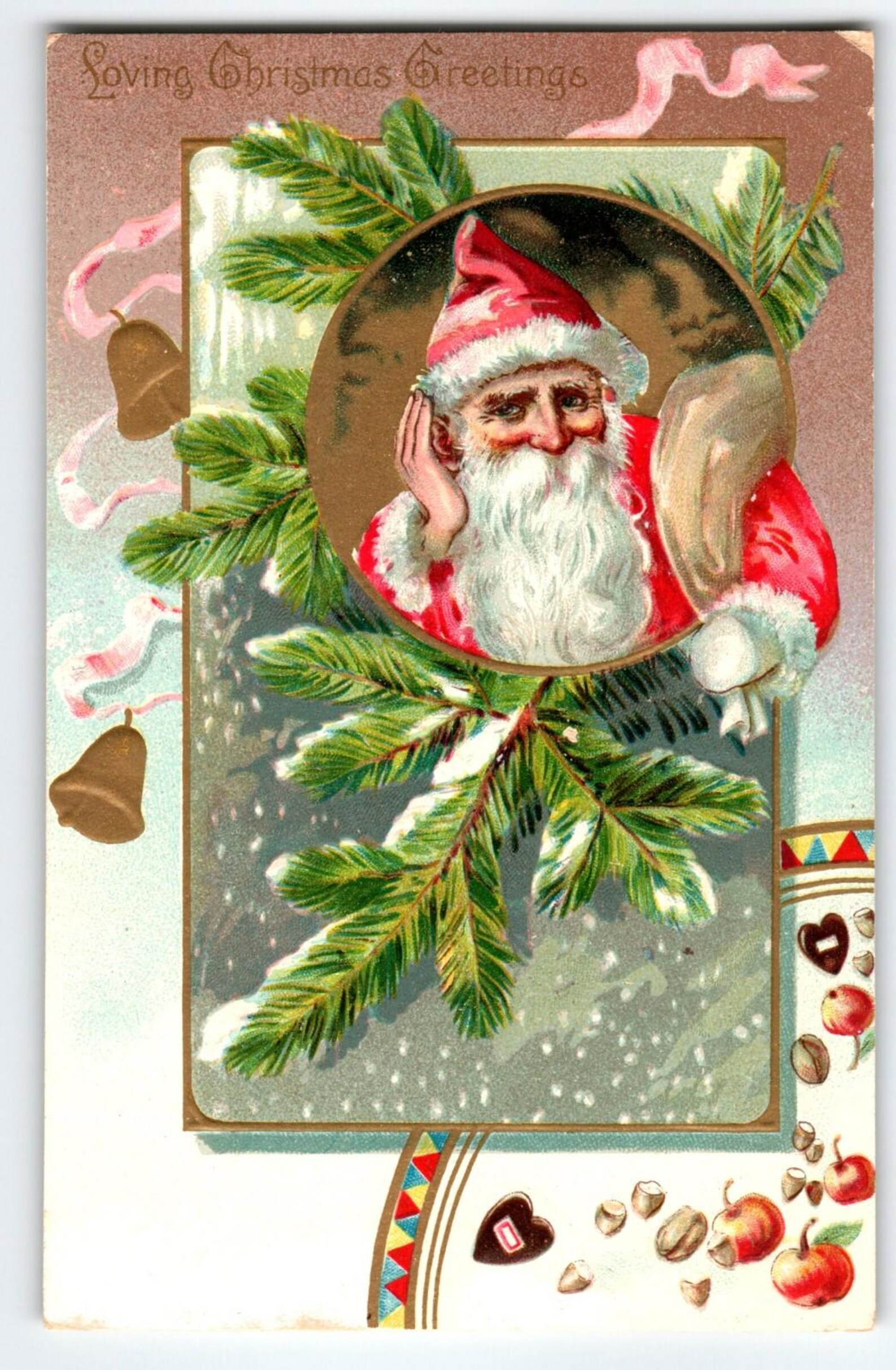 Santa Claus Tuck Christmas Postcard Saint Nick Chestnuts Apples ...