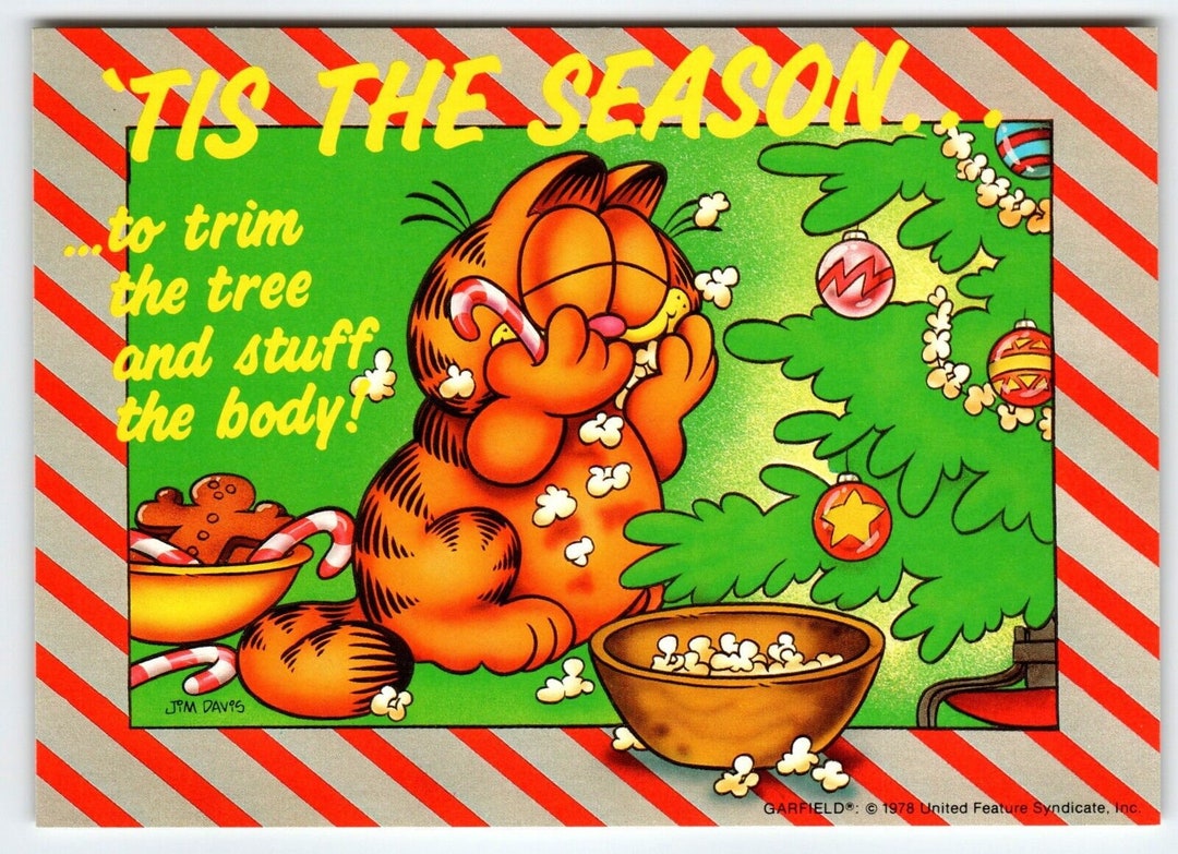 Garfield Postcard Christmas Tis the Season to Eat Popcorn Tabby Jim ...
