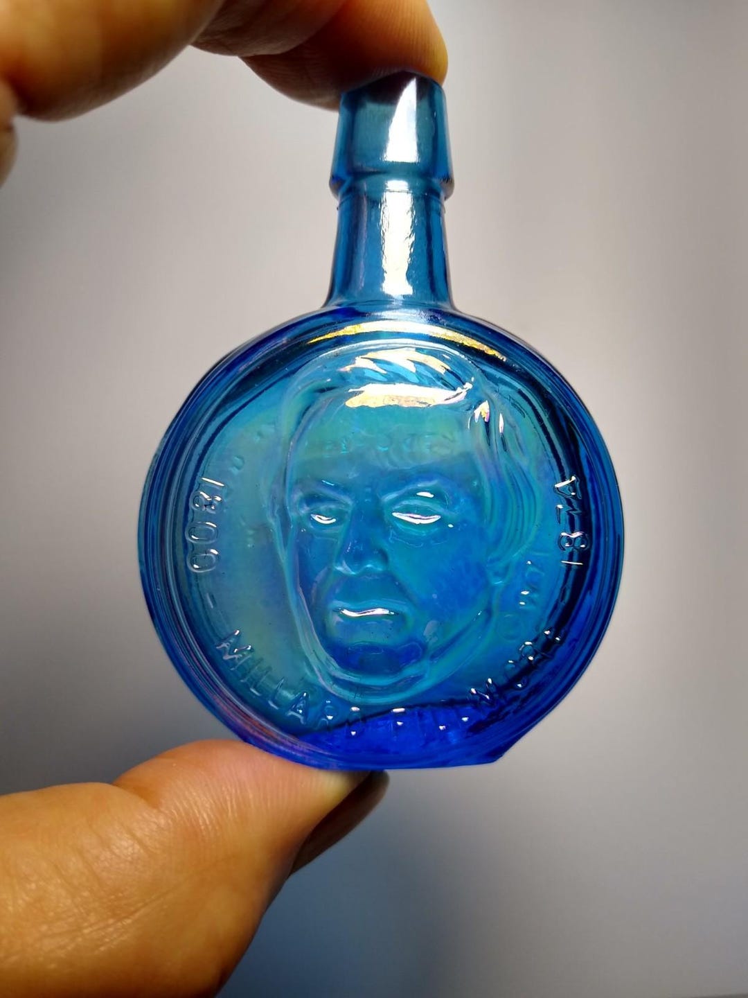 Wheaton Blue Carnival Glass Bottle Millard Fillmore 1971 Mini 3 ...