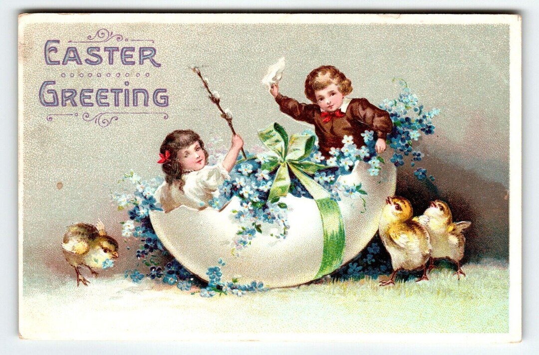 Easter Postcard Ellen Clapsaddle Victorian Children Cracked Egg Baby ...