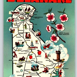 Postcard Greetings From Delaware Map Chrome Unposted Peach - Etsy