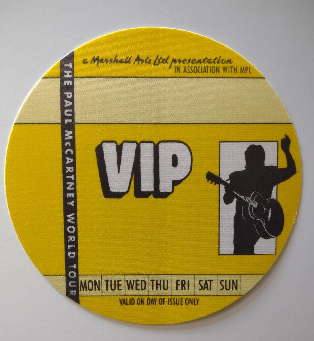 Paul Mccartney Backstage Pass Fabric VIP 1989-1990 World Tour Yellow ...