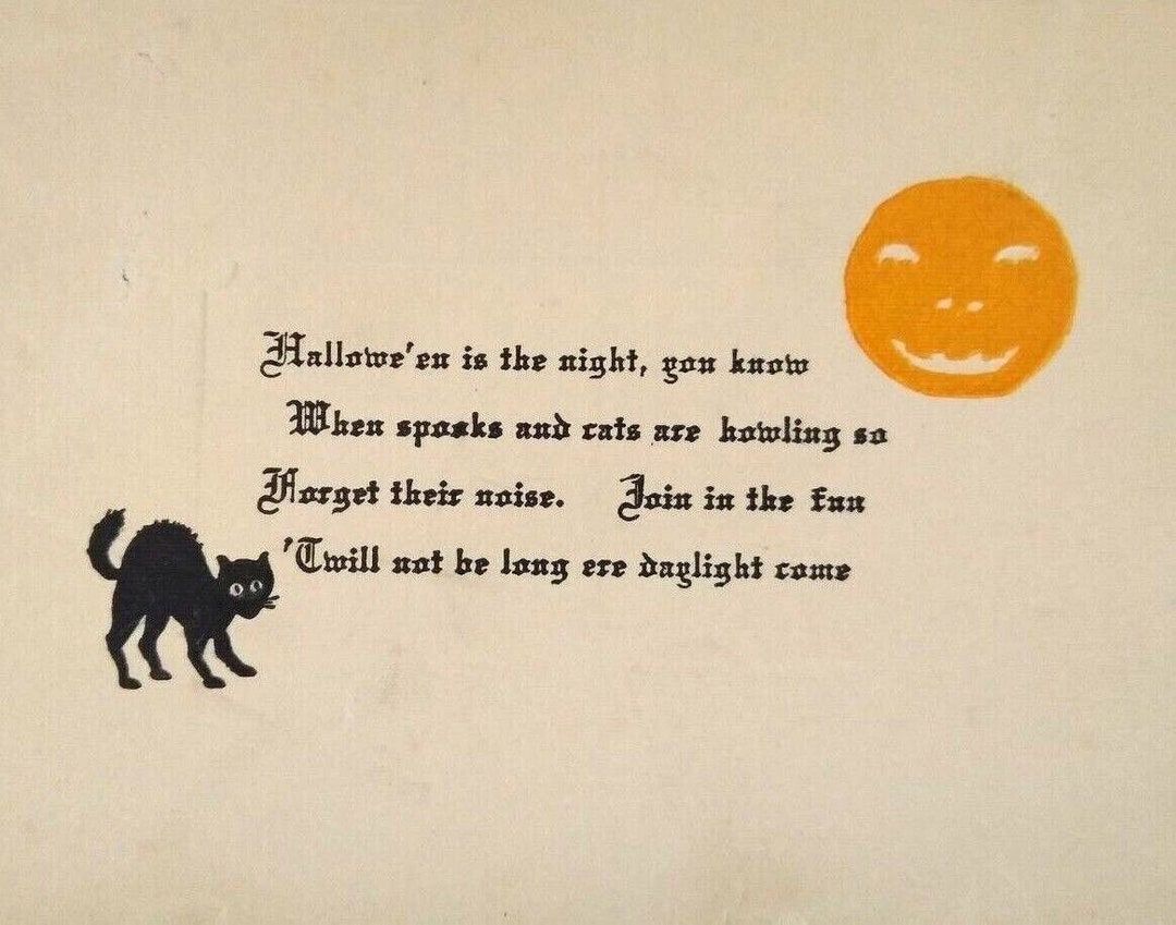 Halloween Postcard JOL Pumpkin Black Cat Poem Center Raised - Etsy