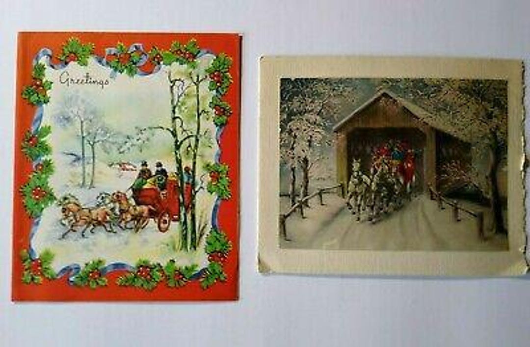 Vintage Mid-century Modern Christmas Cards, Horse & Buggy, Set of 2 - Etsy
