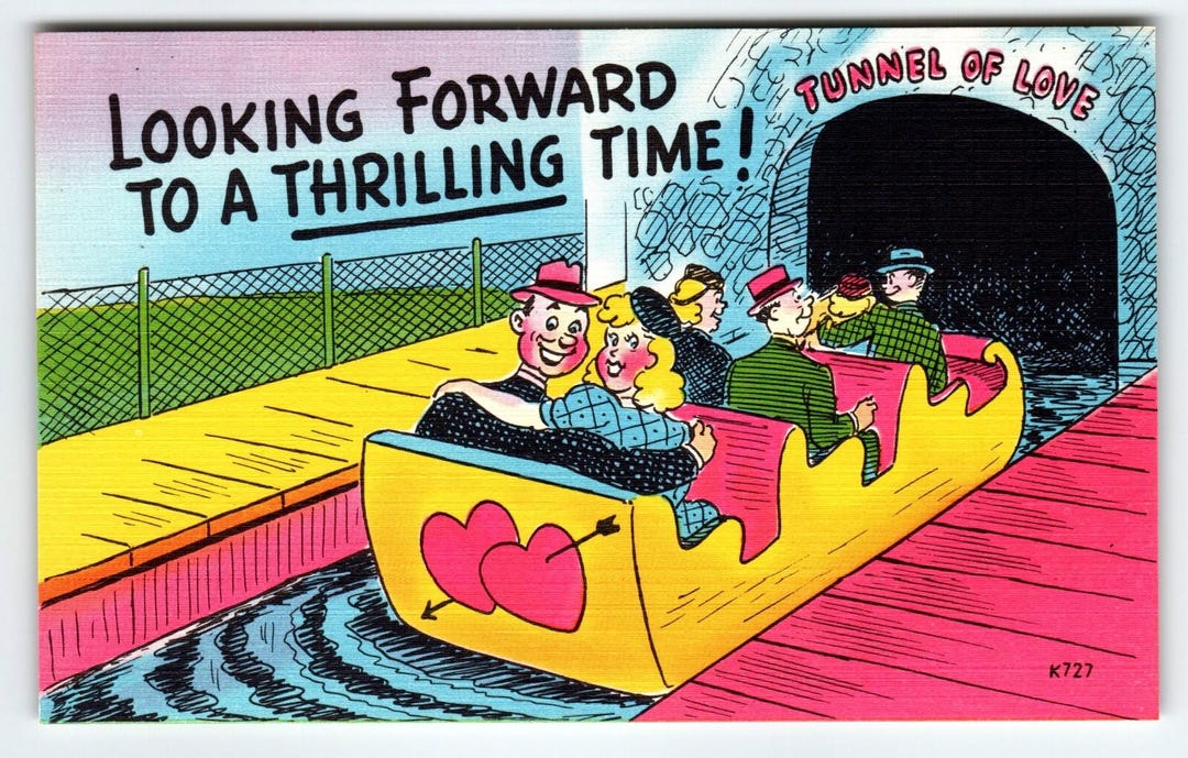 Looking Forward to Thrilling Time! Tunnel of Love Amusement Ride Linen ...