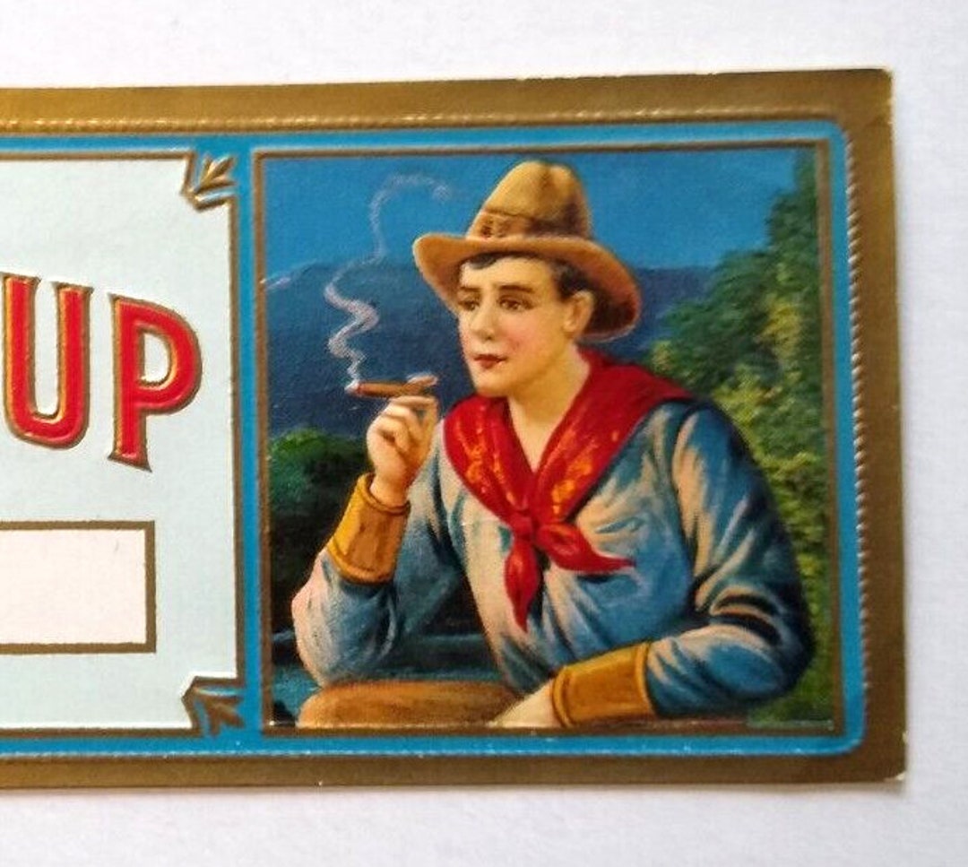 Round up Cigar Tobacco Box Paper Label Cowboy Western Embossed Vintage ...