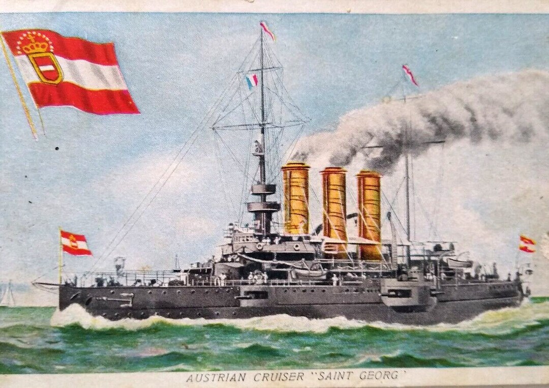 Ship Boat Postcard Austrian Cruiser Saint Georg Steamboat Steamer ...