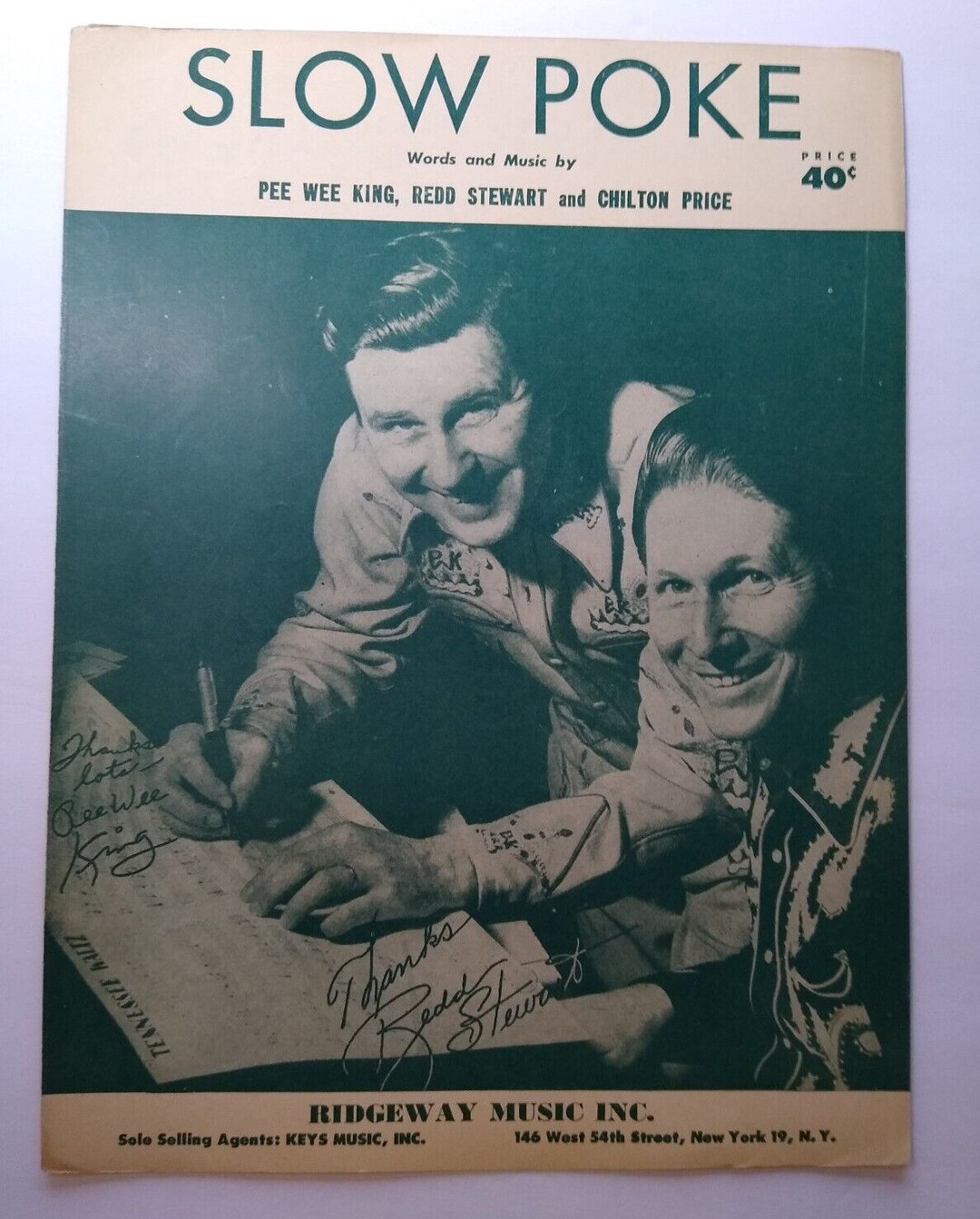 Slow Poke Sheet Music 1951 Pee Wee King Redd Stewart Clinton Price ...