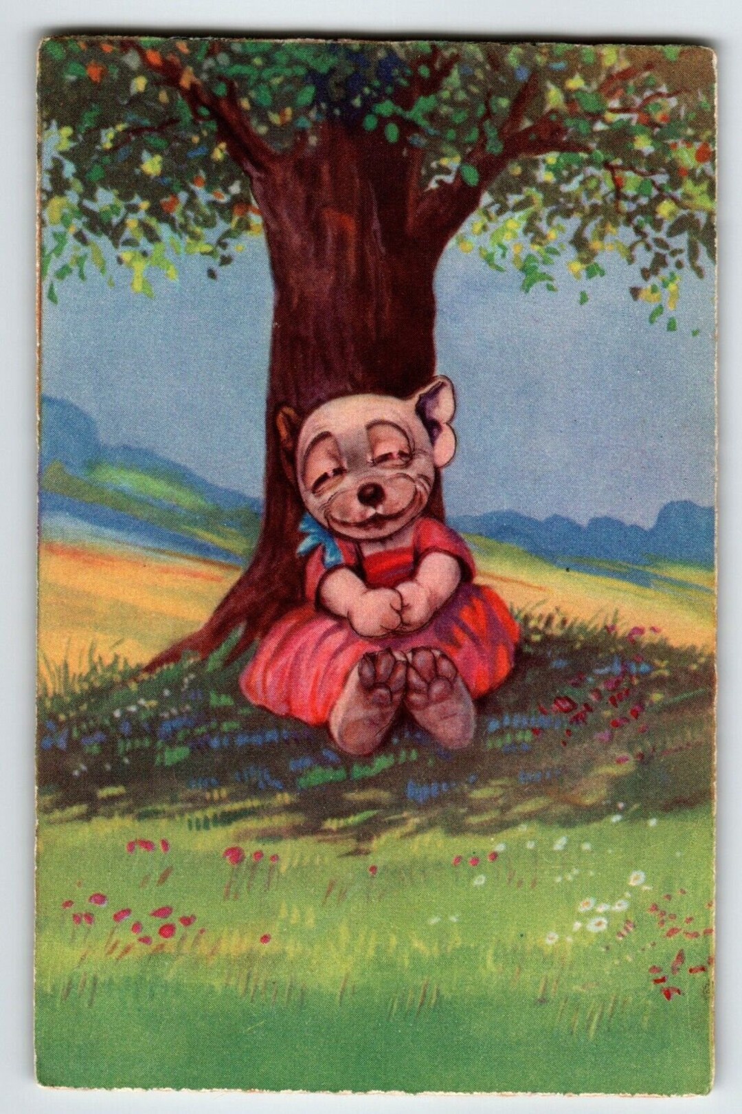 Bonzo Dressed Puppy Dog Under Tree Postcard Fantasy Anthropomorphic ...