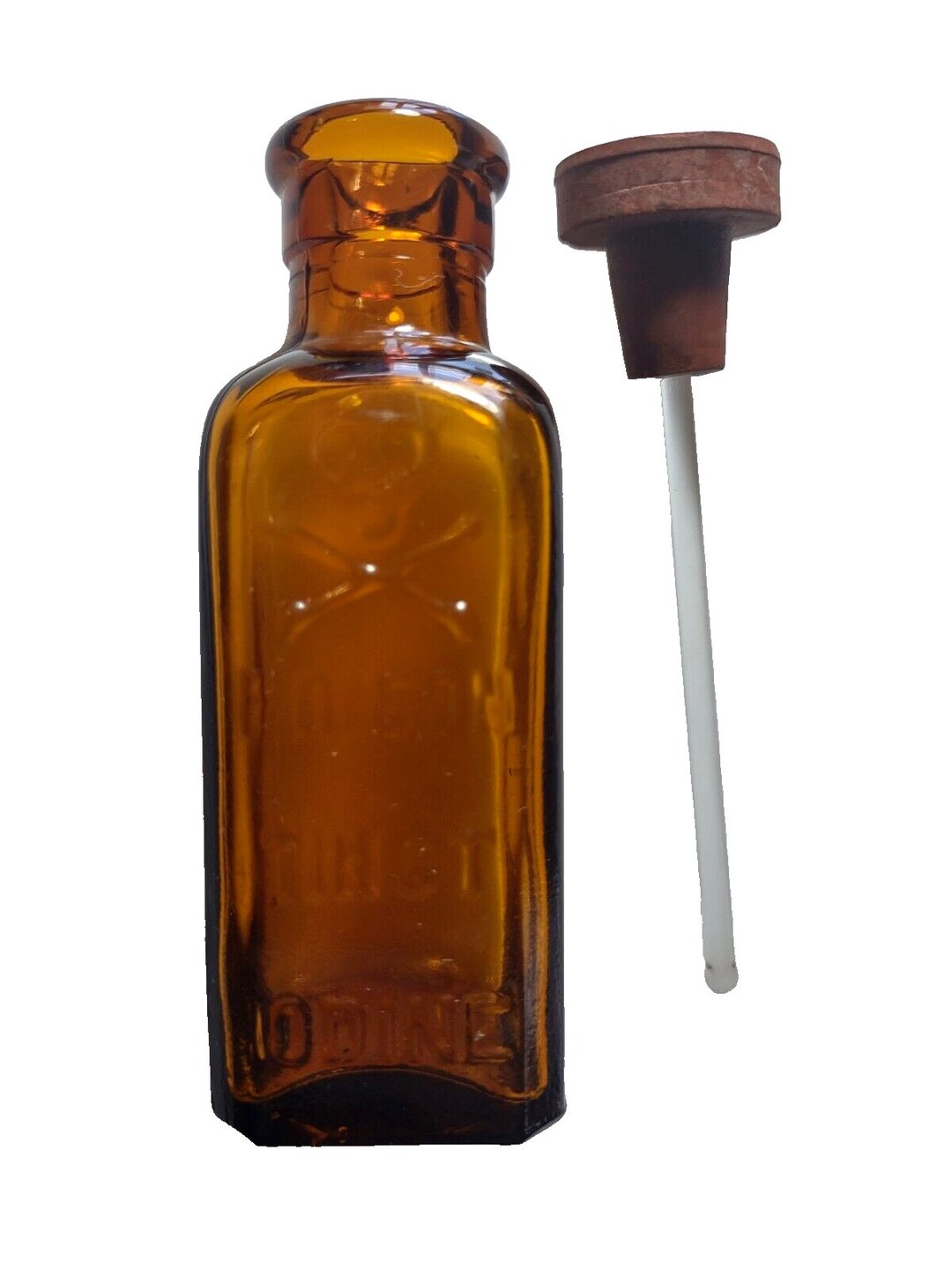 Antique Poison Bottle Amber Glass Dauber Skull Cross Bones TINCT Iodine ...