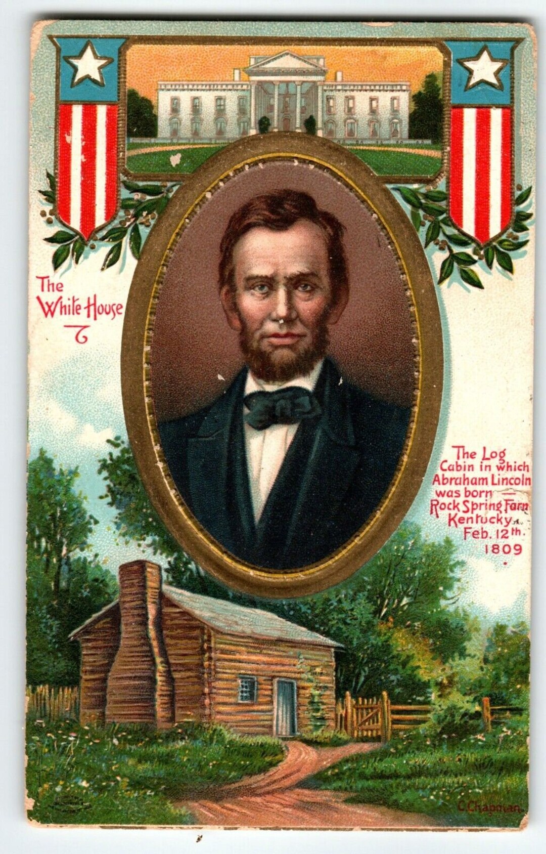 Abraham Lincoln the White House Log Cabin Home Postcard 1909 Germany ...