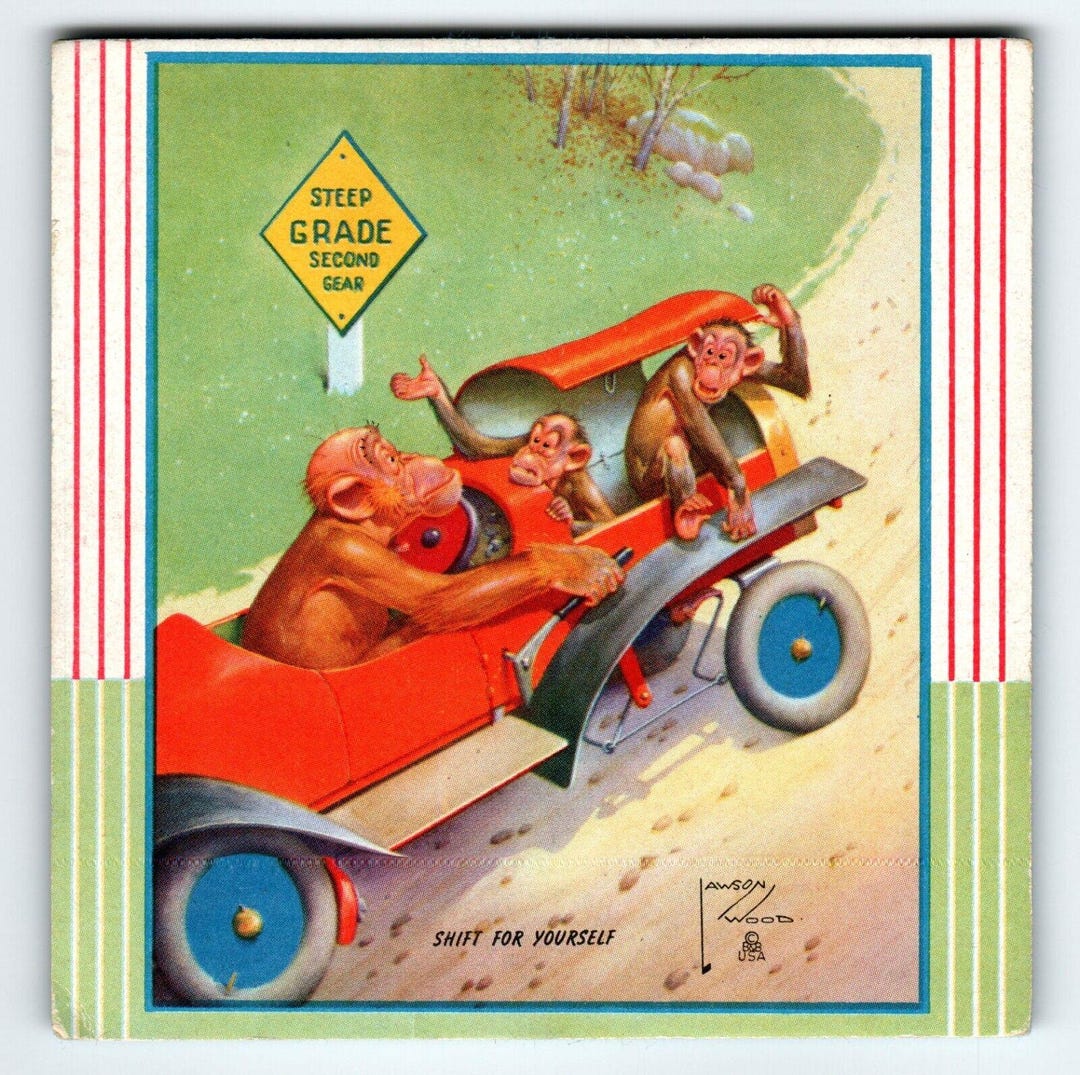 Monkey & Chimp Drive Auto Car Shift Fantasy Trade Card Artist Lawson ...