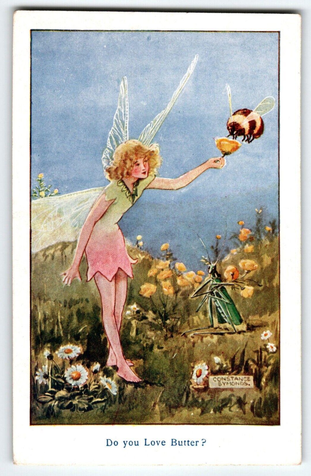 Fairies Postcard Constance Symonds Fantasy Bumble Bee Grasshopper 1920s ...