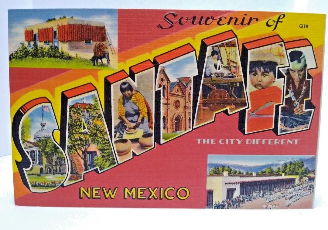 Greetings Souvenir From Santa Fe New Mexico Large Big Letter Postcard ...