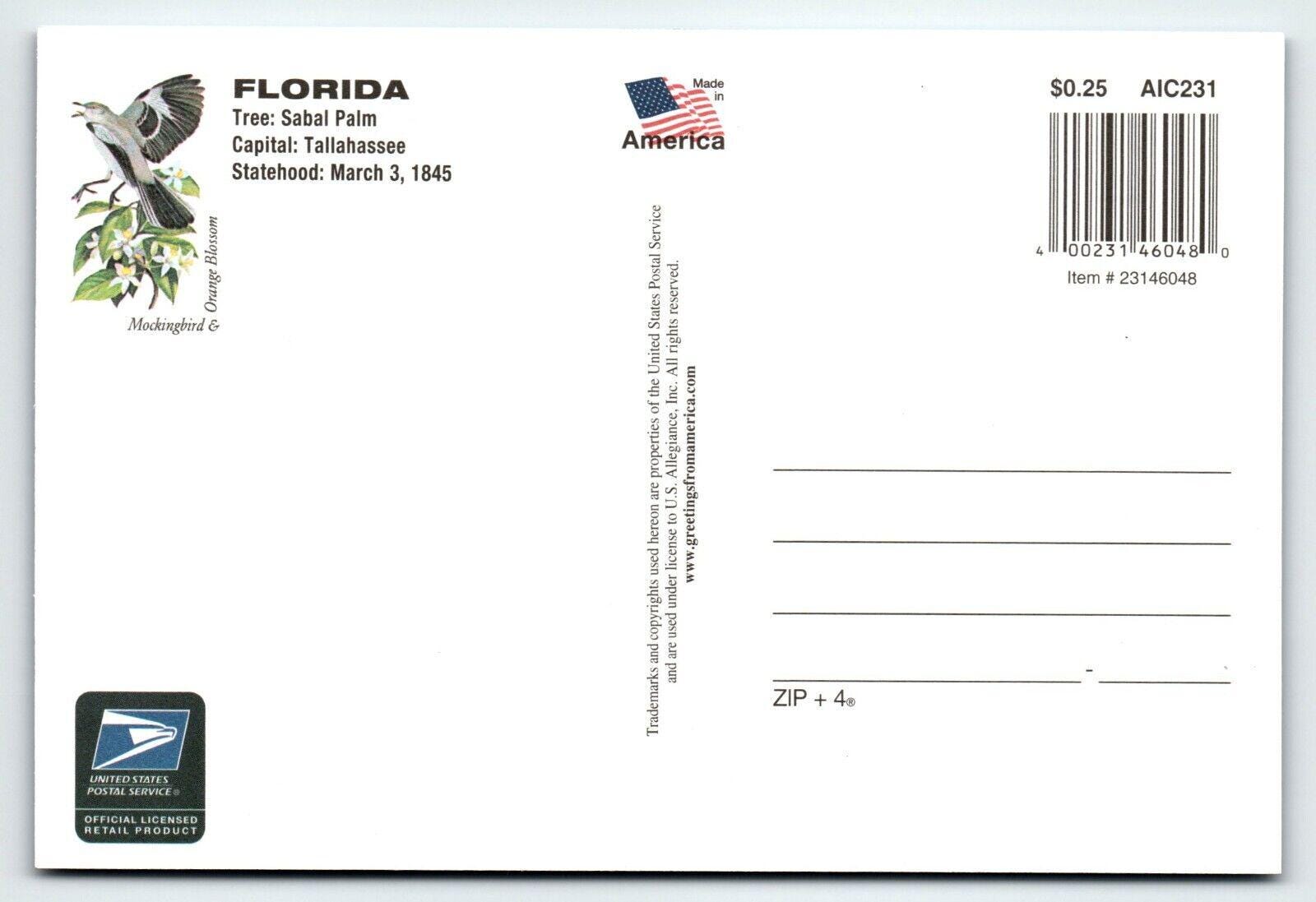 Greetings From Florida Large Letter Chrome Postcard Unused USPS 2001 ...