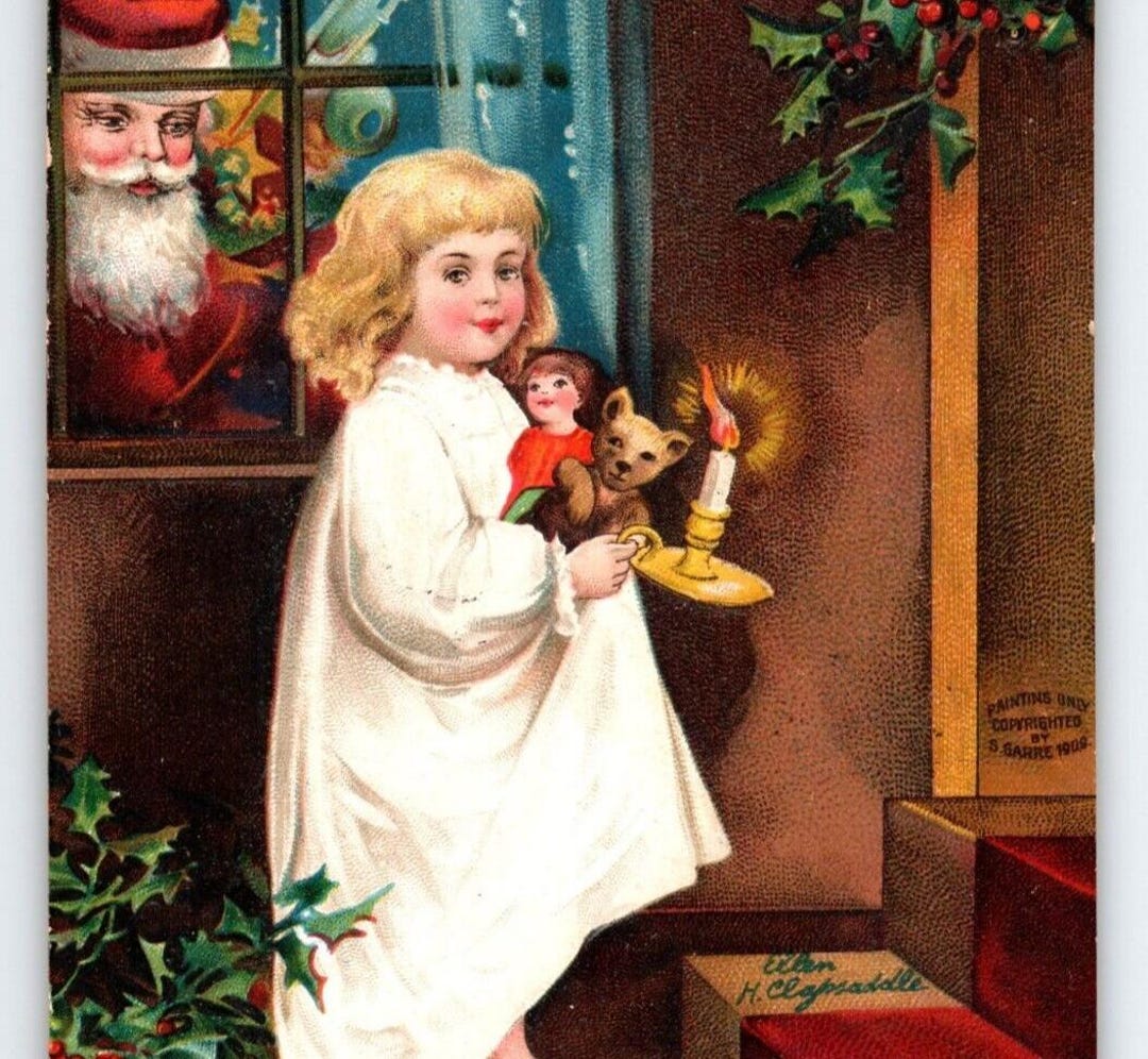 Santa Claus at Window Christmas Postcard Ellen Clapsaddle RARE Signed ...