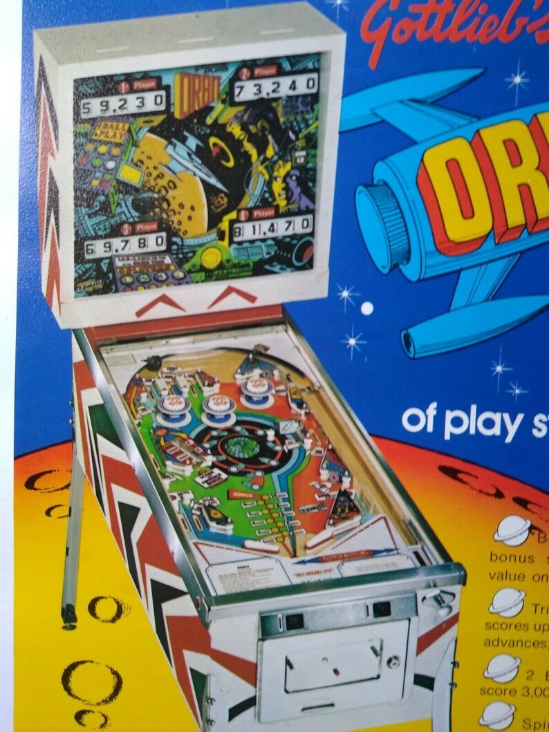 Orbit Pinball FLYER Original 1972 NOS Game Space Age Planets - Etsy