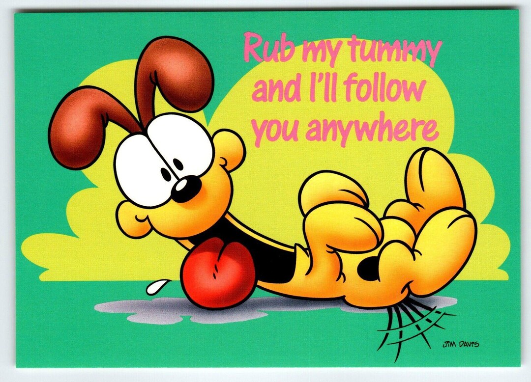 Garfield Cat Postcard Rub My Tummy Odie Dog Jim Davis 1978 Tabby ...