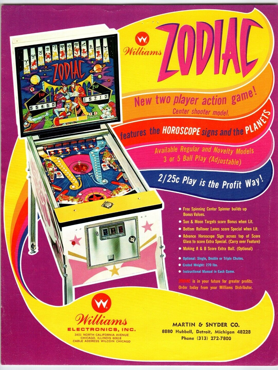 Zodiac Pinball FLYER Original 1971 Arcade Machine Art - Etsy