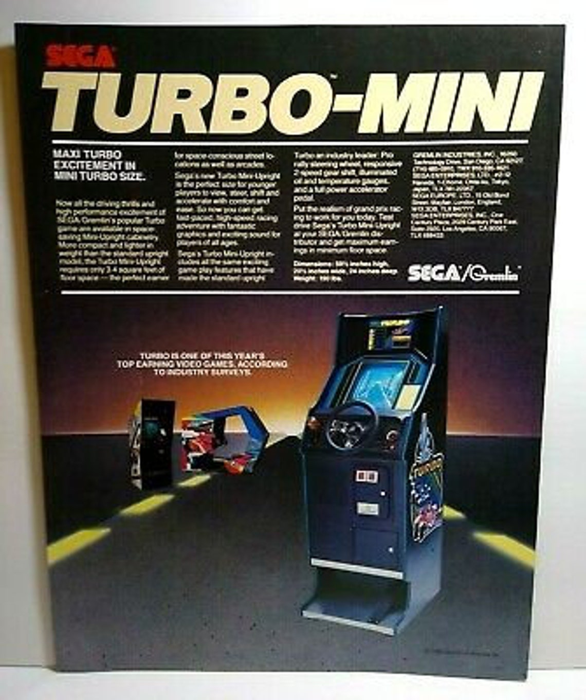 Turbo Arcade FLYER Mini 1982 Original Video Game Art Print - Etsy