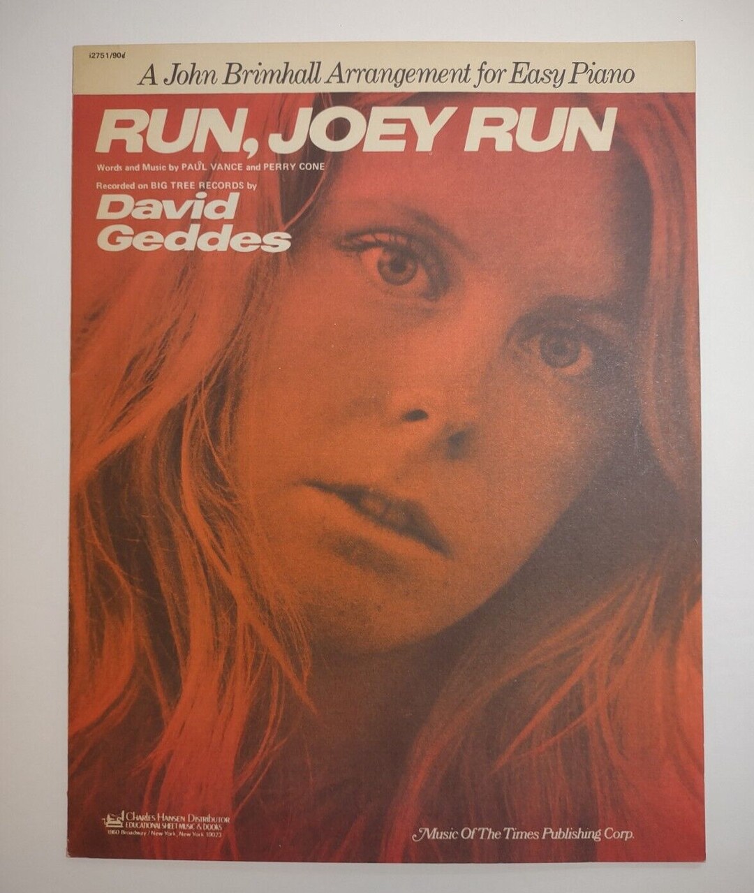 Run Joey Run David Geddes John Brimhall Sheet Music 1975 Easy - Etsy